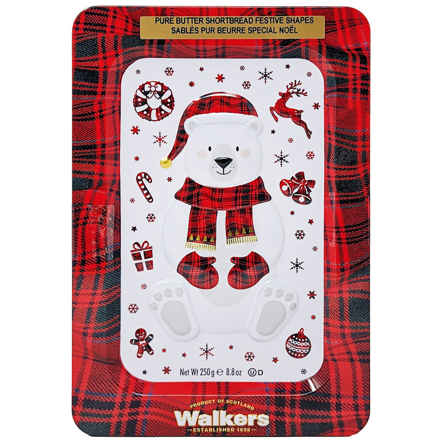 Walker's Pure Butter Shortbread Festive Shapes Polar Bear Tin 250g ...
